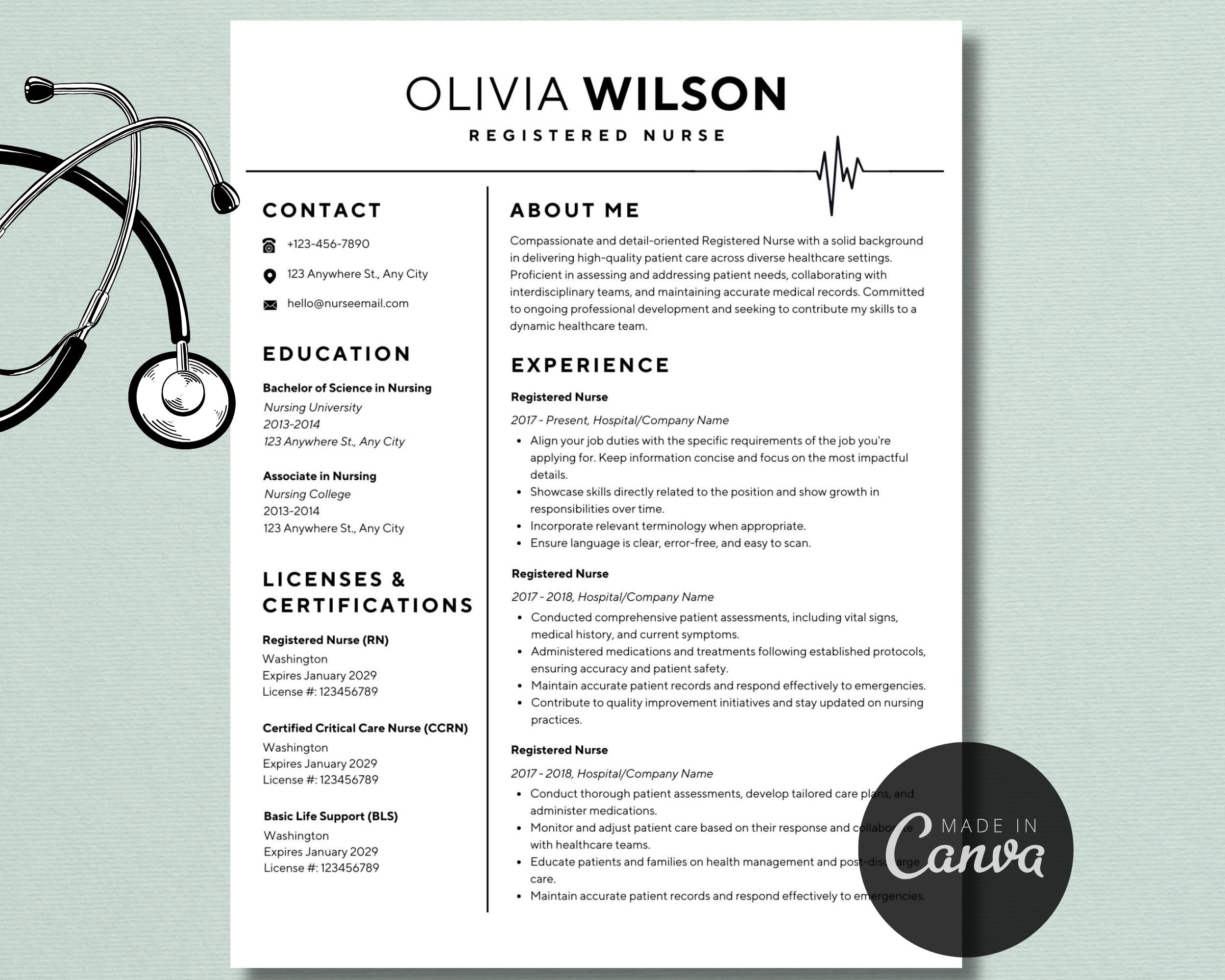 Nursing Resume, Nurse Resume, RN Resume Template, Registered Nurse ...