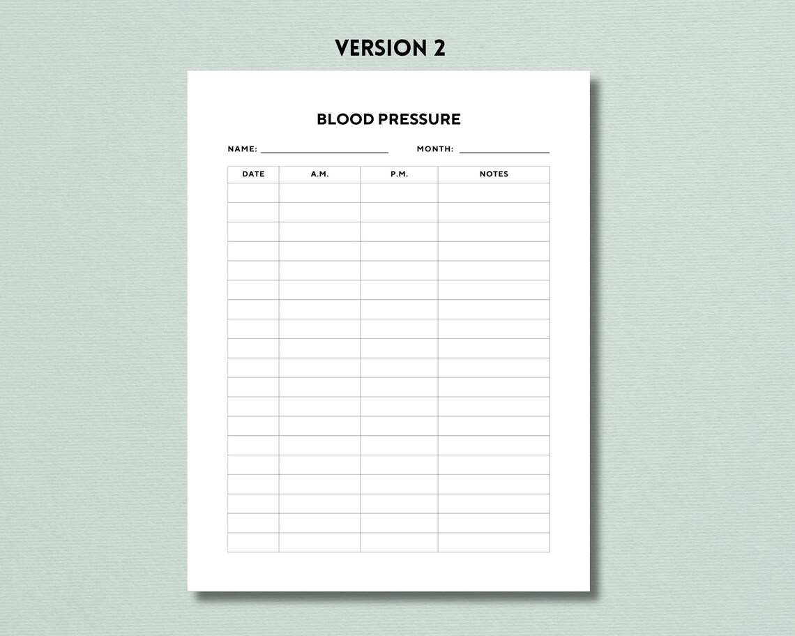 A.M./P.M. Blood Pressure Log Printable Template, Morning and Evening ...