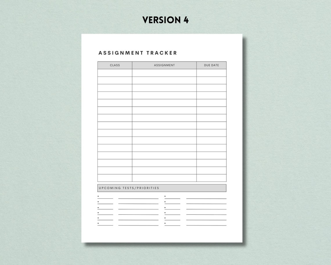 Assignment Tracker Printable, Assignment Planner, Homework Tracker ...