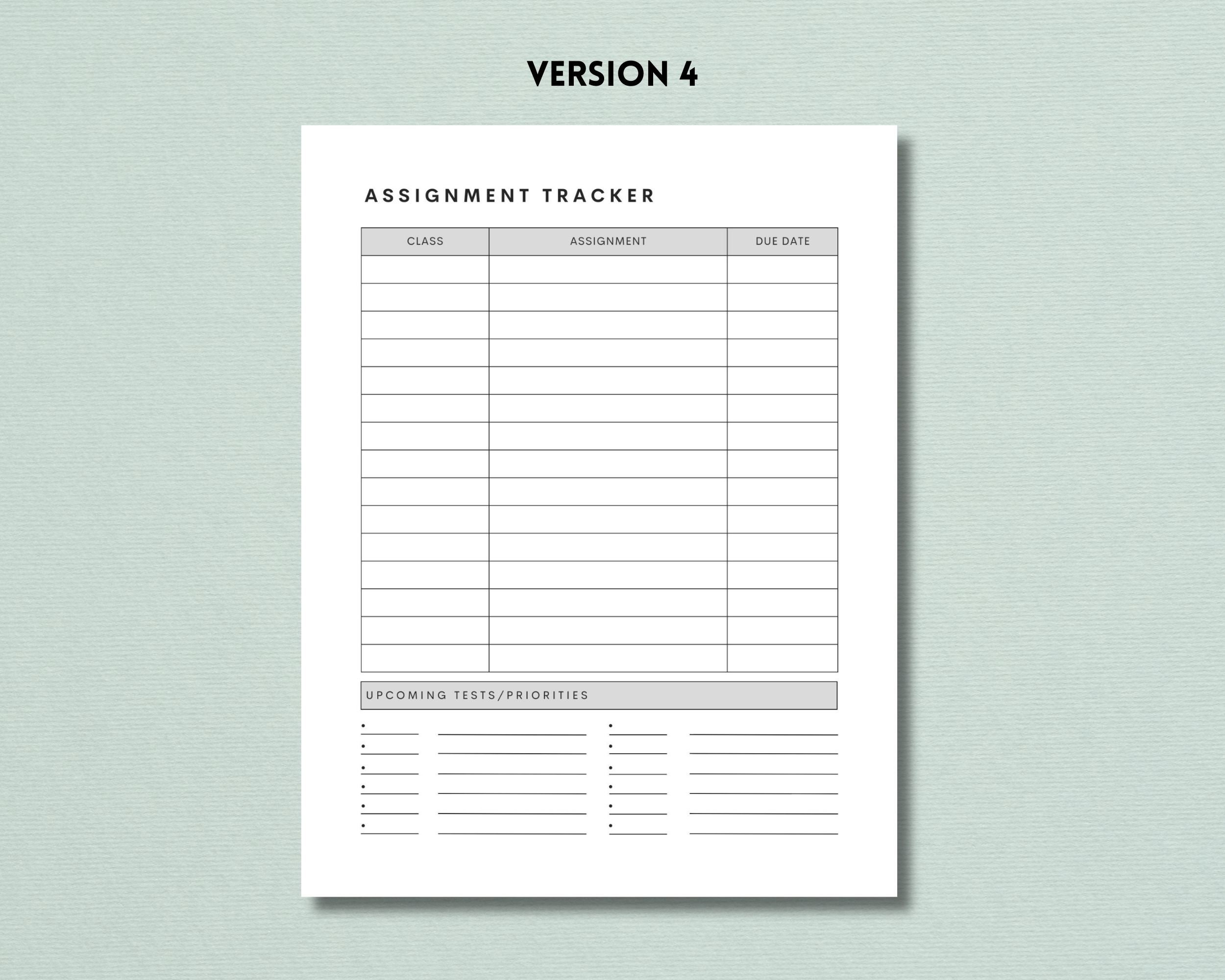 Assignment Tracker Printable, Assignment Planner, Homework Tracker ...