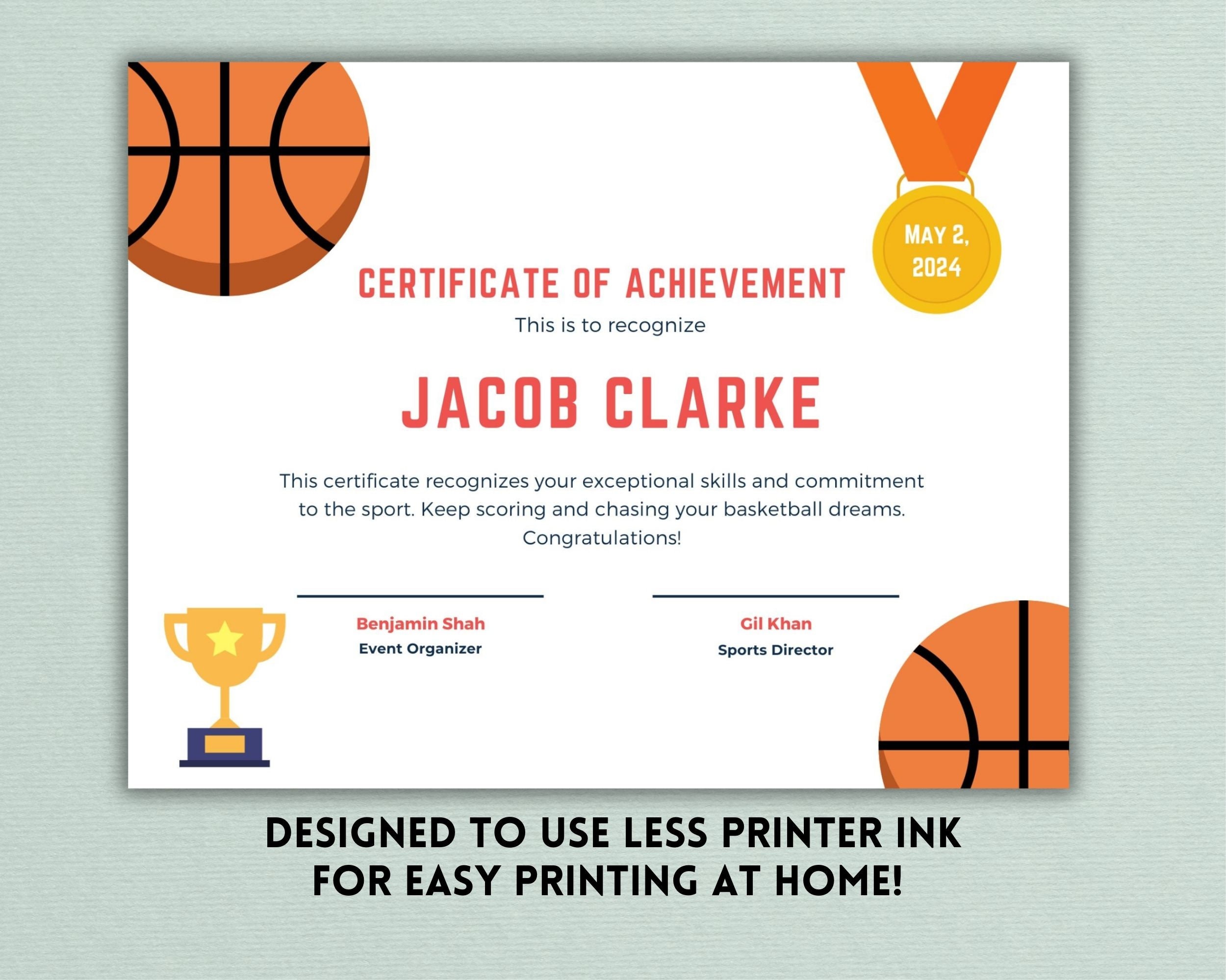 Basketball Certificate Editable, Award Ceremony Certificate, Printable ...