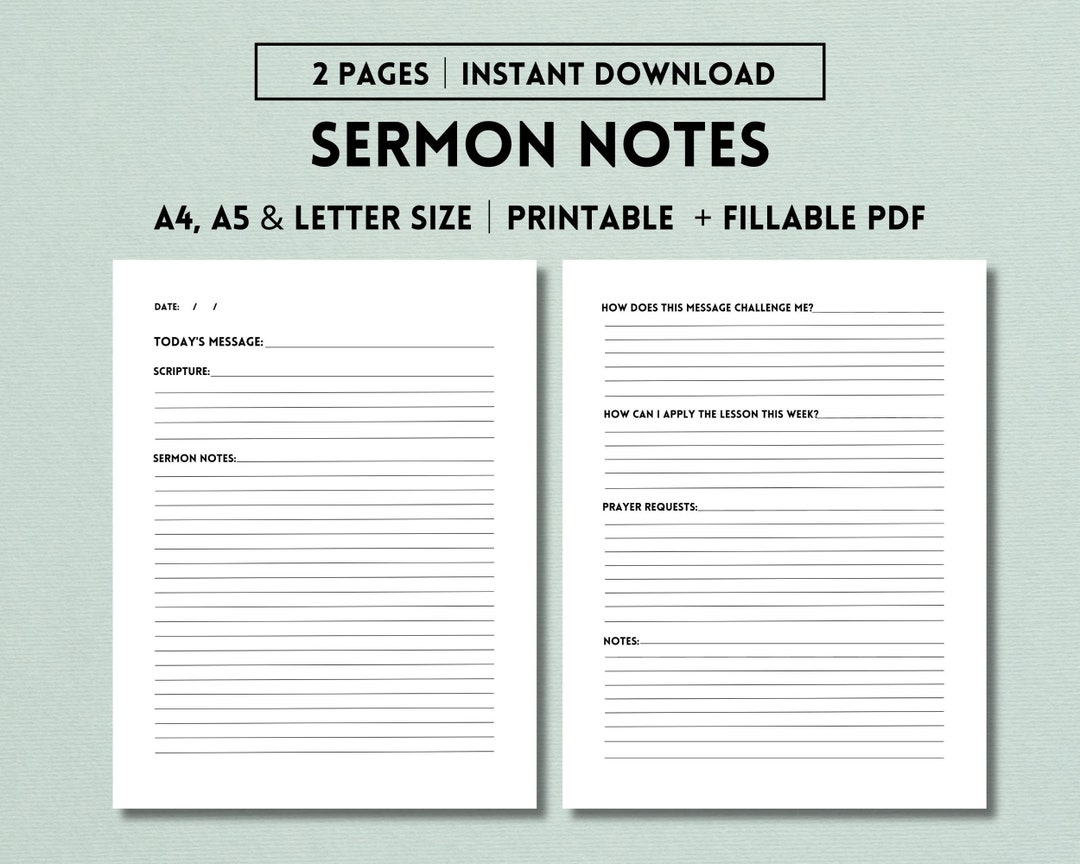Sermon Notes Printable, Bible Study Printable, Devotional Journal ...