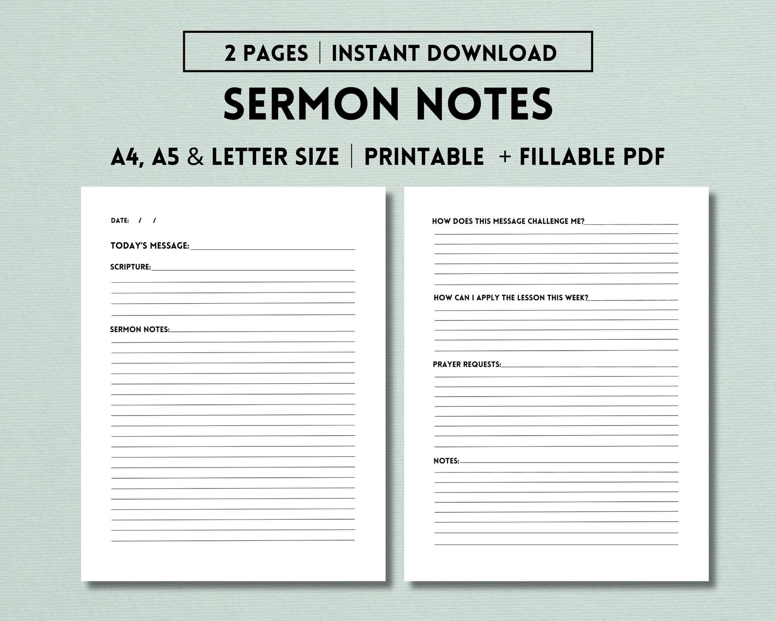 Sermon Notes Printable, Bible Study Printable, Devotional Journal ...
