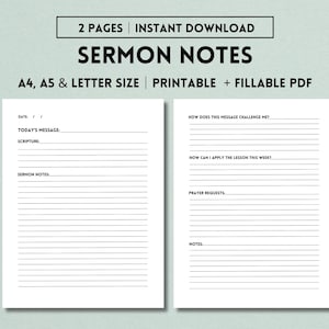 Sermon Notes Printable, Bible Study Printable, Devotional Journal ...
