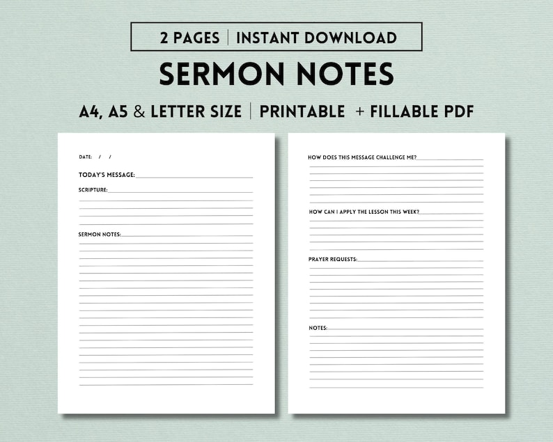 Sermon Notes Printable, Bible Study Printable, Devotional Journal ...