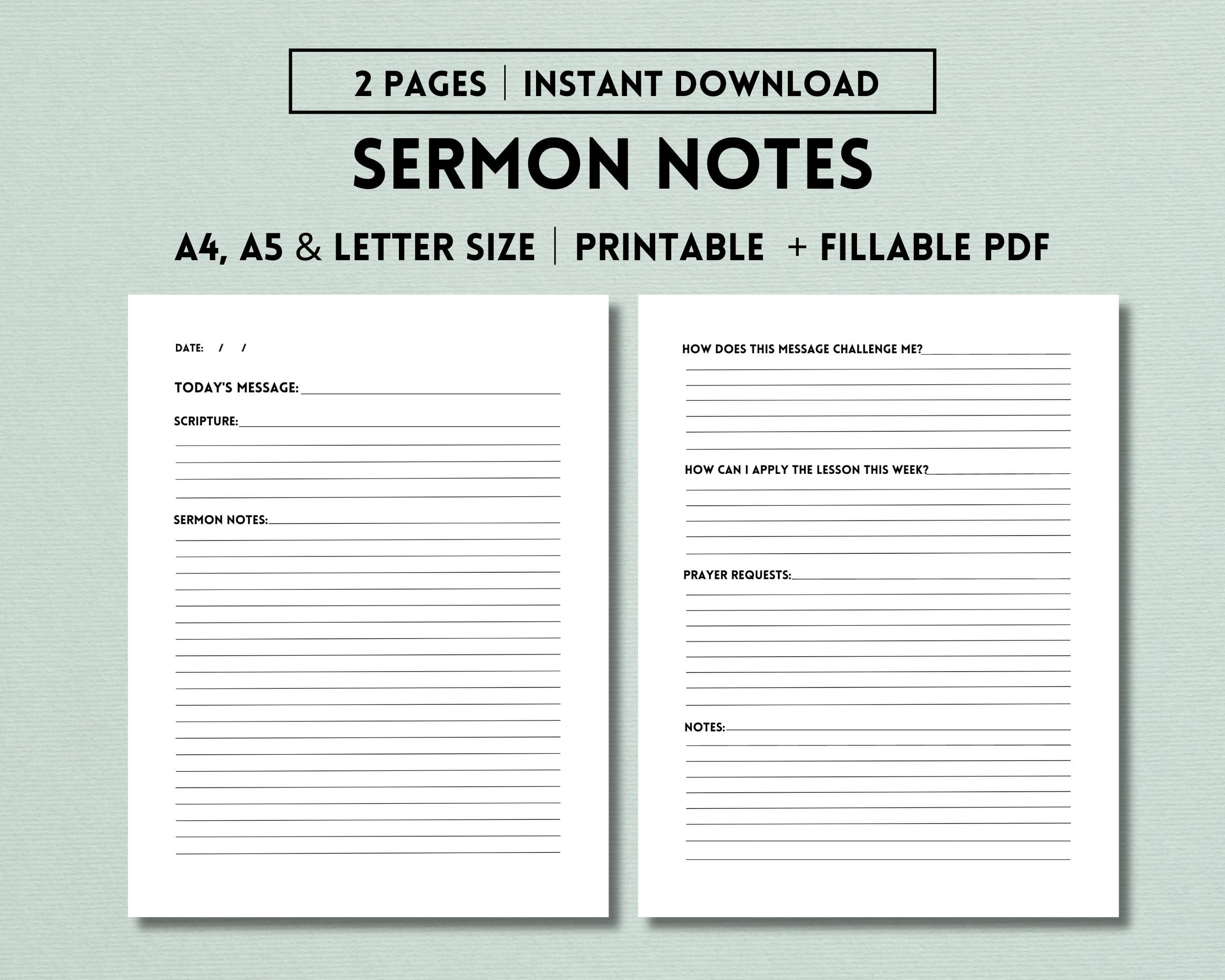 Sermon Notes Printable, Bible Study Printable, Devotional Journal ...