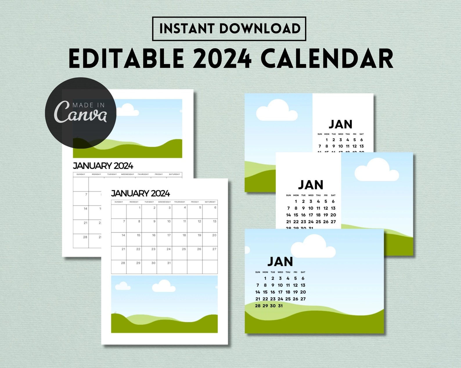 2024 Canva Template Calendar, 2024 Canva Calendar, 2024 Calendar ...