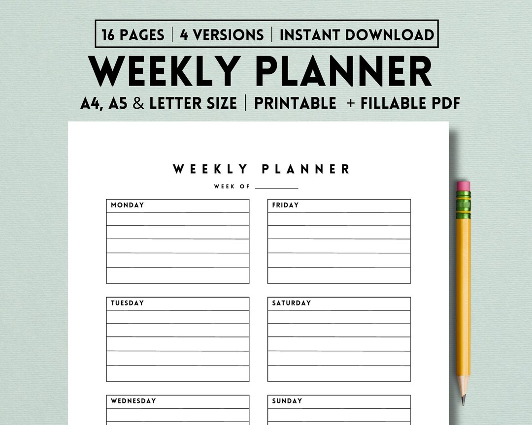 Weekly Planner Printable to Do List, Minimal Weekly Schedule, Weekly ...