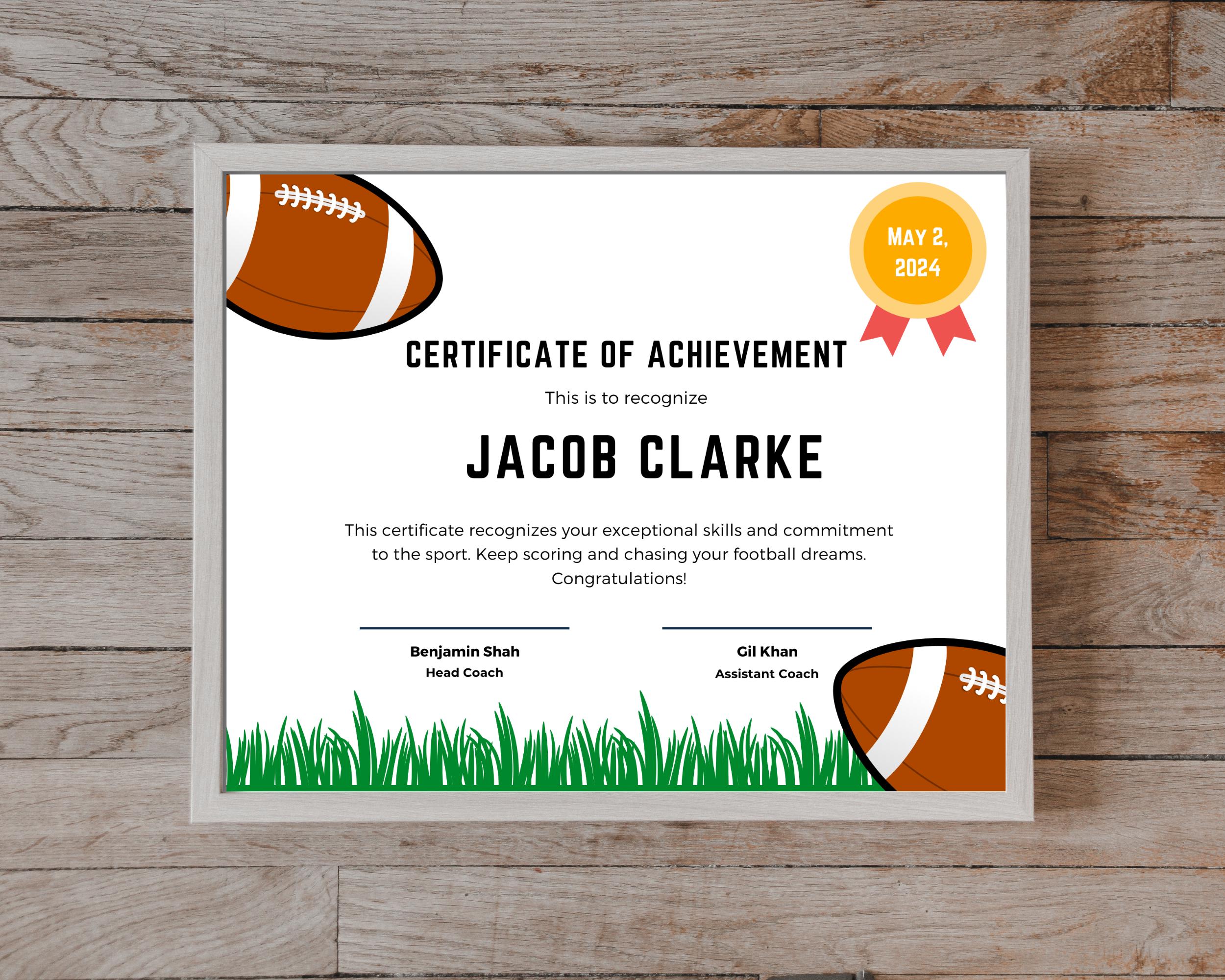 Football Certificate Editable, Award Ceremony Certificate, Printable ...