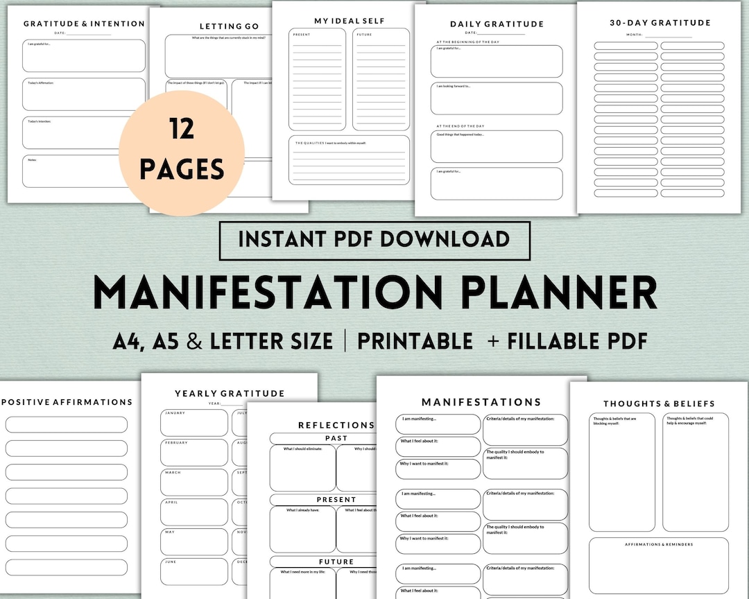 Manifestation Planner Printable Template, Mental Health Journal ...