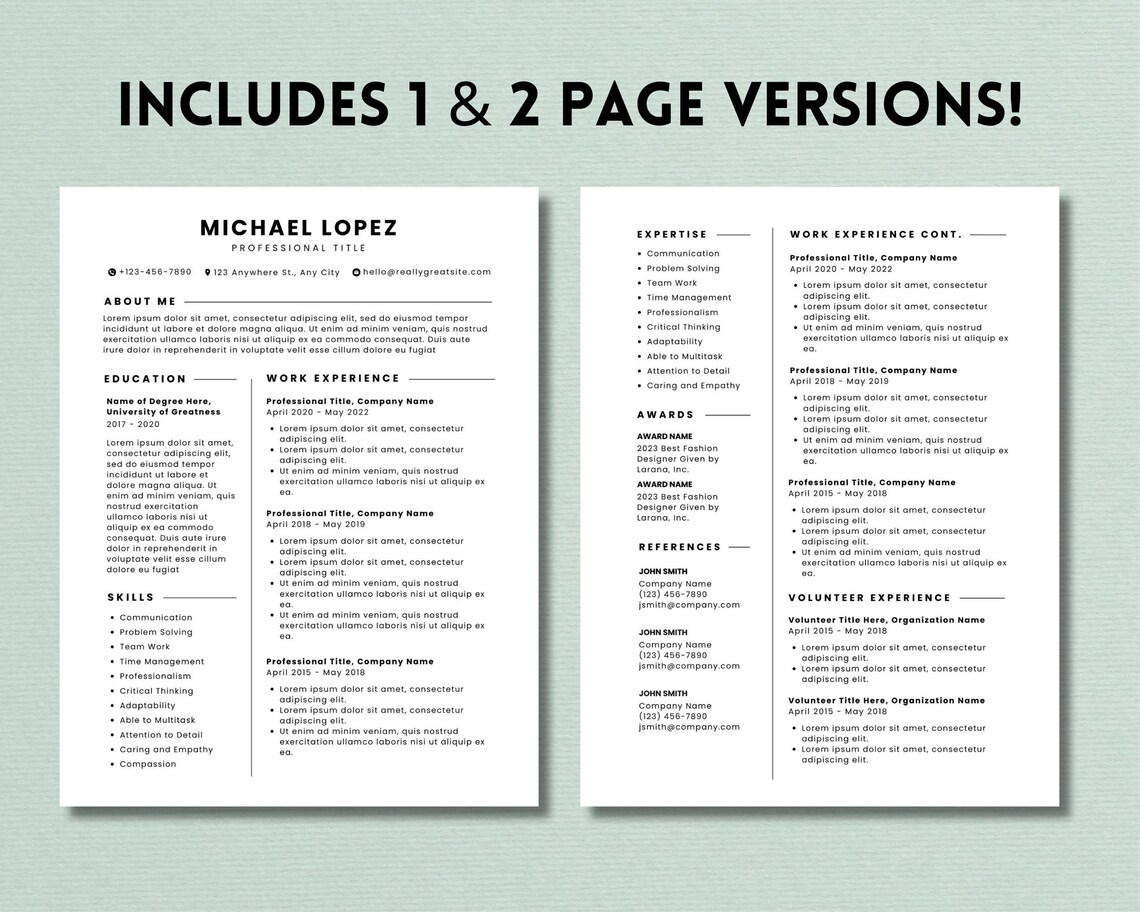 Canva Resume Template, Editable Resume Template, CV Canva Template, 2 ...