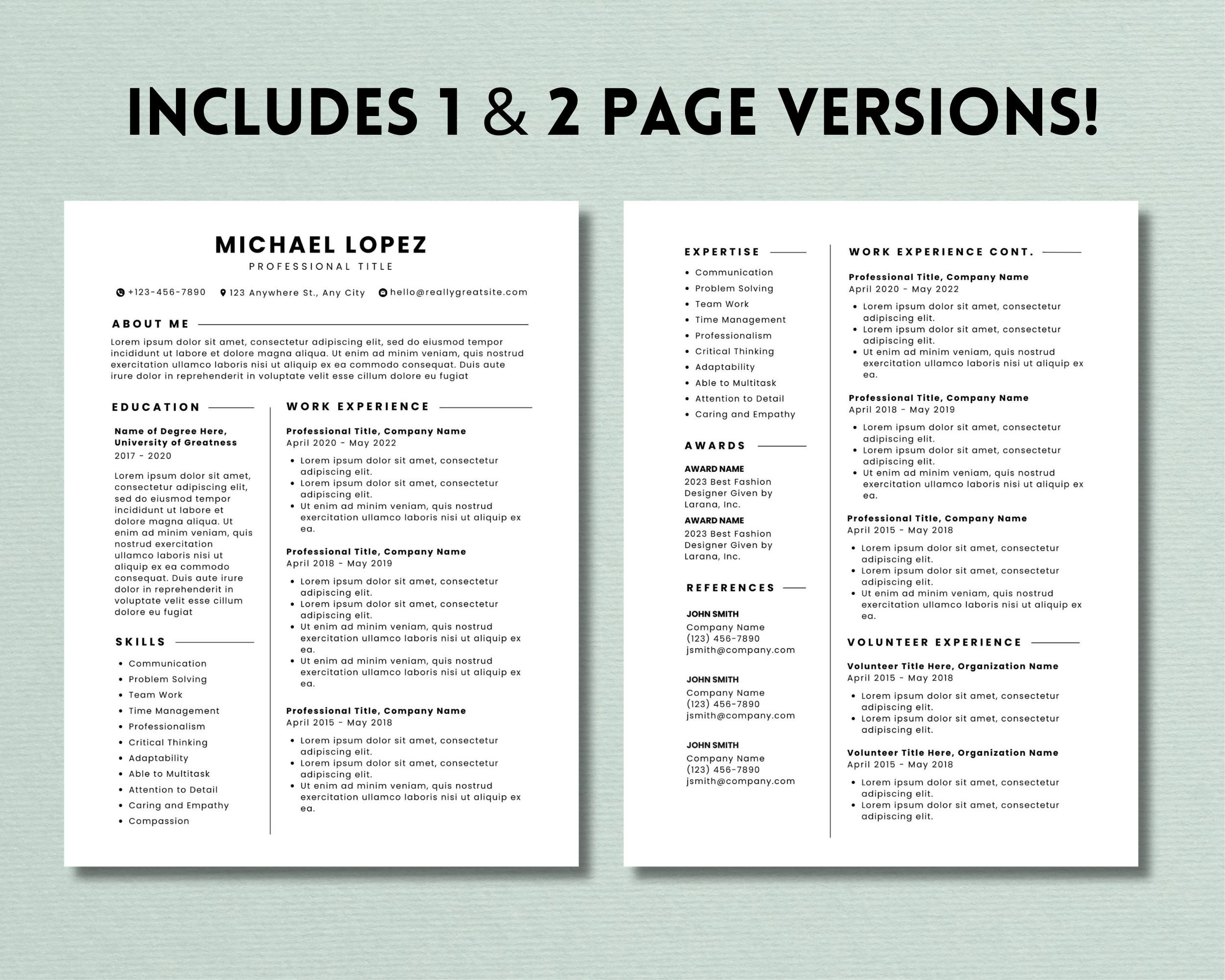 Canva Resume Template, Editable Resume Template, CV Canva Template, 2 Page Resume, Resume With ...