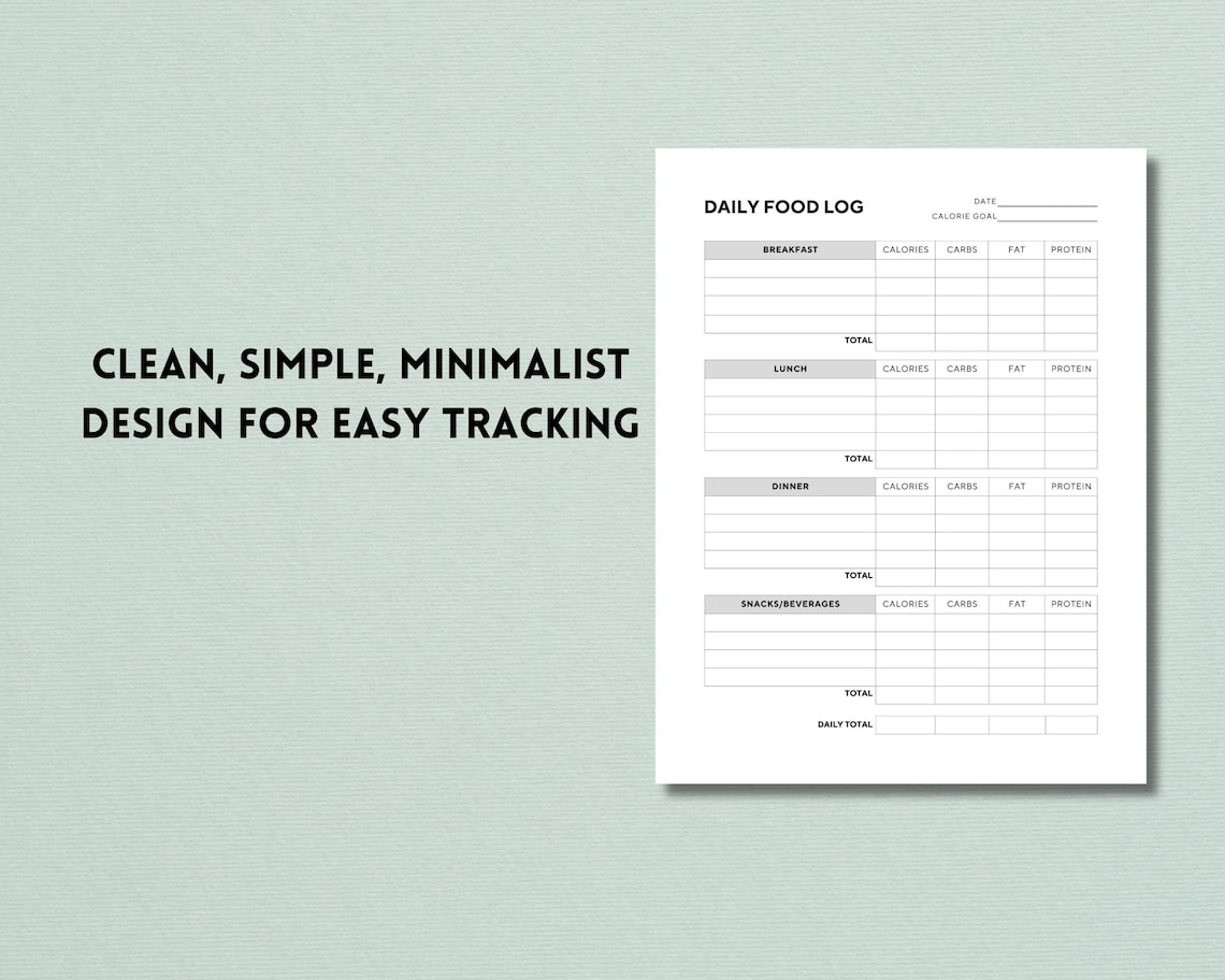 Daily Calorie and Macro Log Printable, Calorie Tracker, Calorie Counter ...