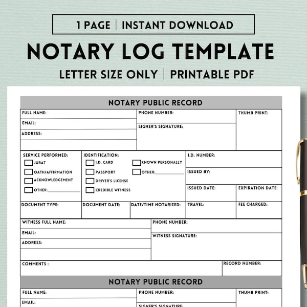 Notary Journal Logbook Template - Etsy