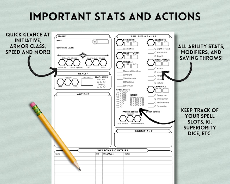 Dnd Character Sheet Printable, 5e, Dnd Character Journal, Dnd Player ...