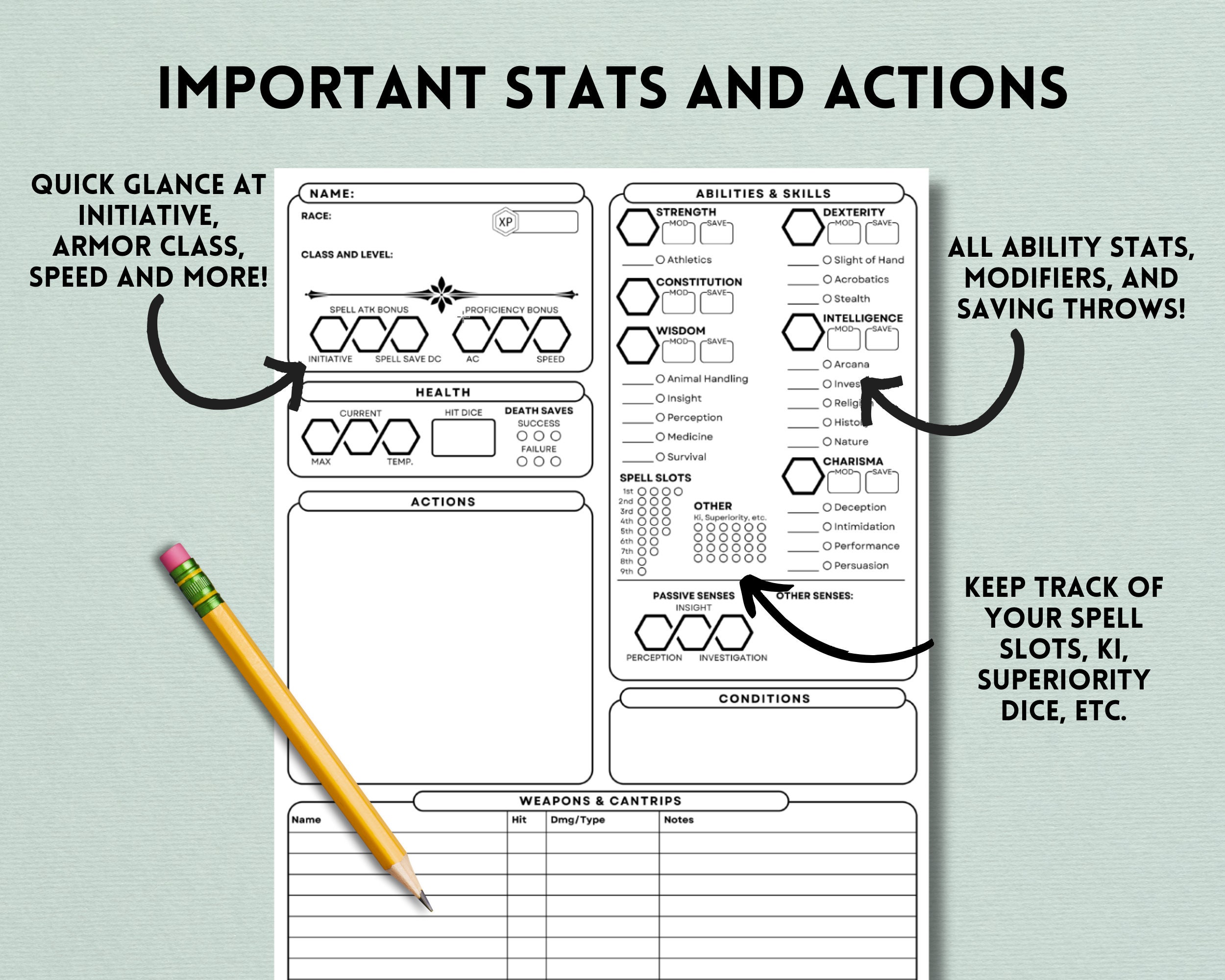 Dnd Character Sheet Printable, 5e, 2014, 2024, Dnd Character Journal ...