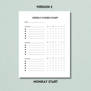 Weekly Chores Chart Printable Template, Kids Chores List, Household ...