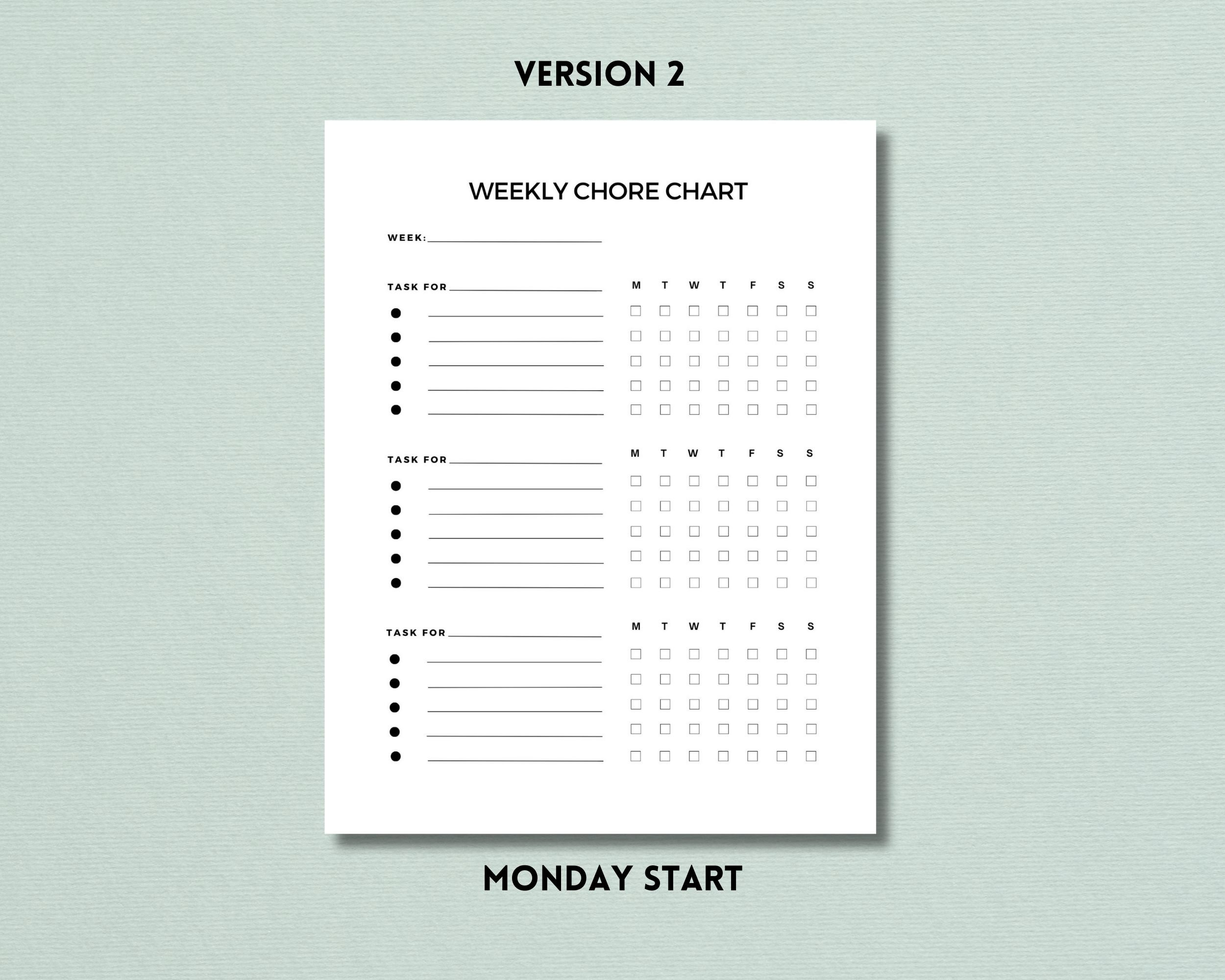 Weekly Chores Chart Printable Template, Kids Chores List, Household ...
