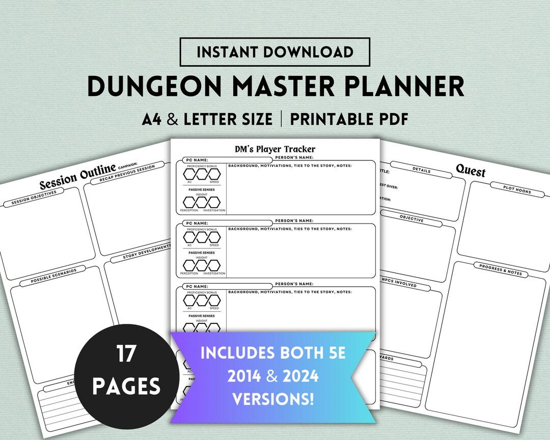 Dnd Planner, 5e, 2014, 2024, Printable, Dnd Tracker, DM Planner, DM ...