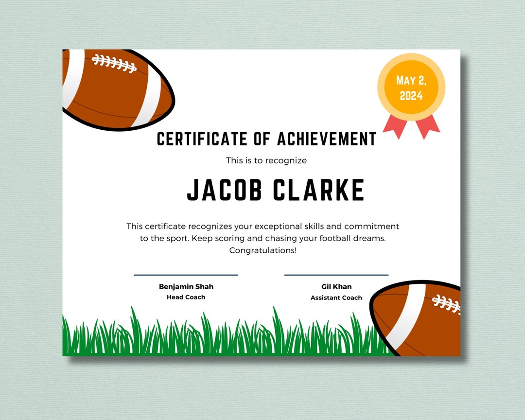 Football Certificate Editable, Award Ceremony Certificate, Printable ...
