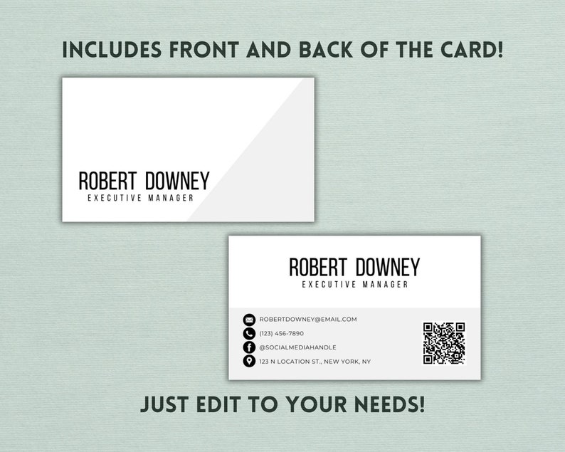 Business Card With QR Code Template, Men Business Card, Modern Business ...