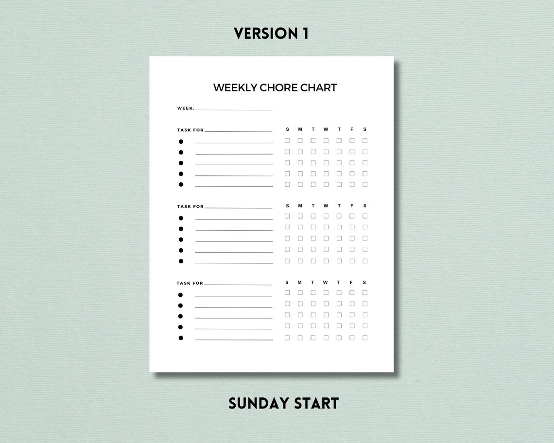 Weekly Chores Chart Printable Template, Kids Chores List, Household ...