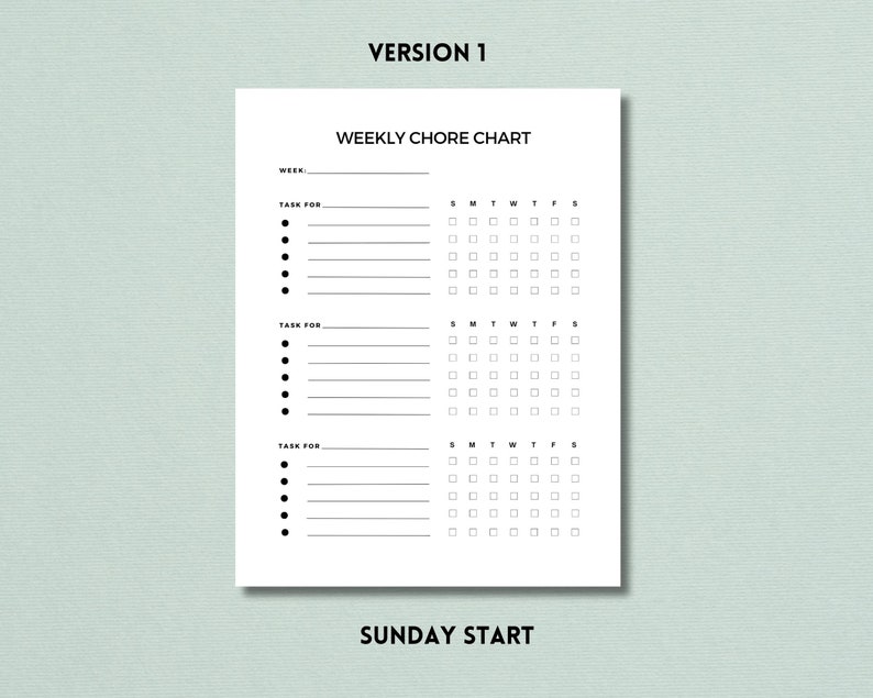 Weekly Chores Chart Printable Template, Kids Chores List, Household ...