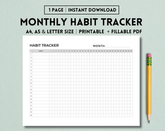 Habit Tracker Printable Landscape, Habit Tracker Template, Routine ...