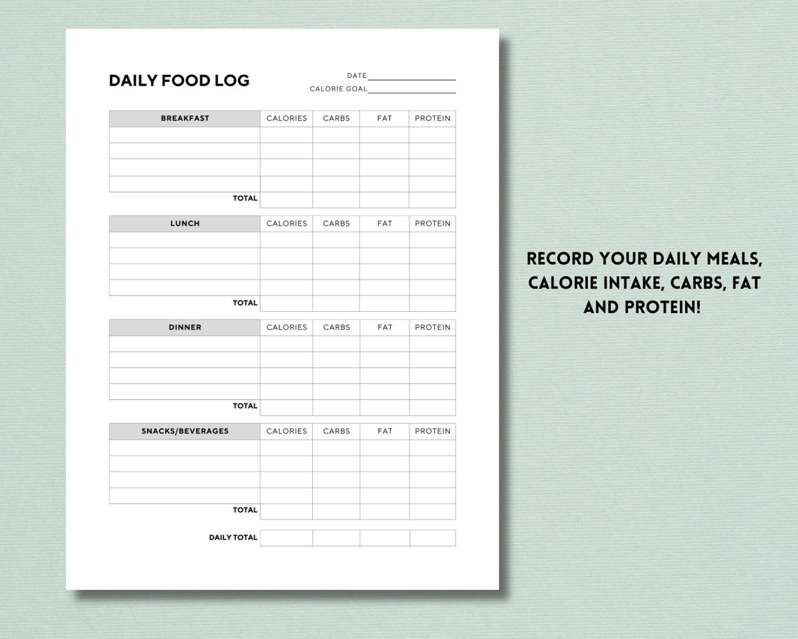Daily Calorie and Macro Log Printable, Calorie Tracker, Calorie Counter ...