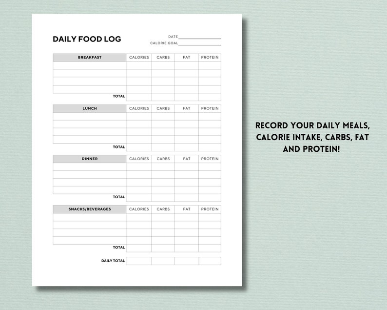Daily Calorie and Macro Log Printable, Calorie Tracker, Calorie Counter ...