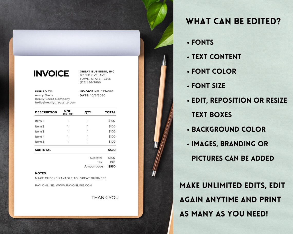 Printable Invoice for Canva, Bakery Invoice, Editable Invoice, Custom ...