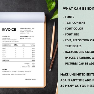Printable Invoice for Canva, Bakery Invoice, Editable Invoice, Custom ...