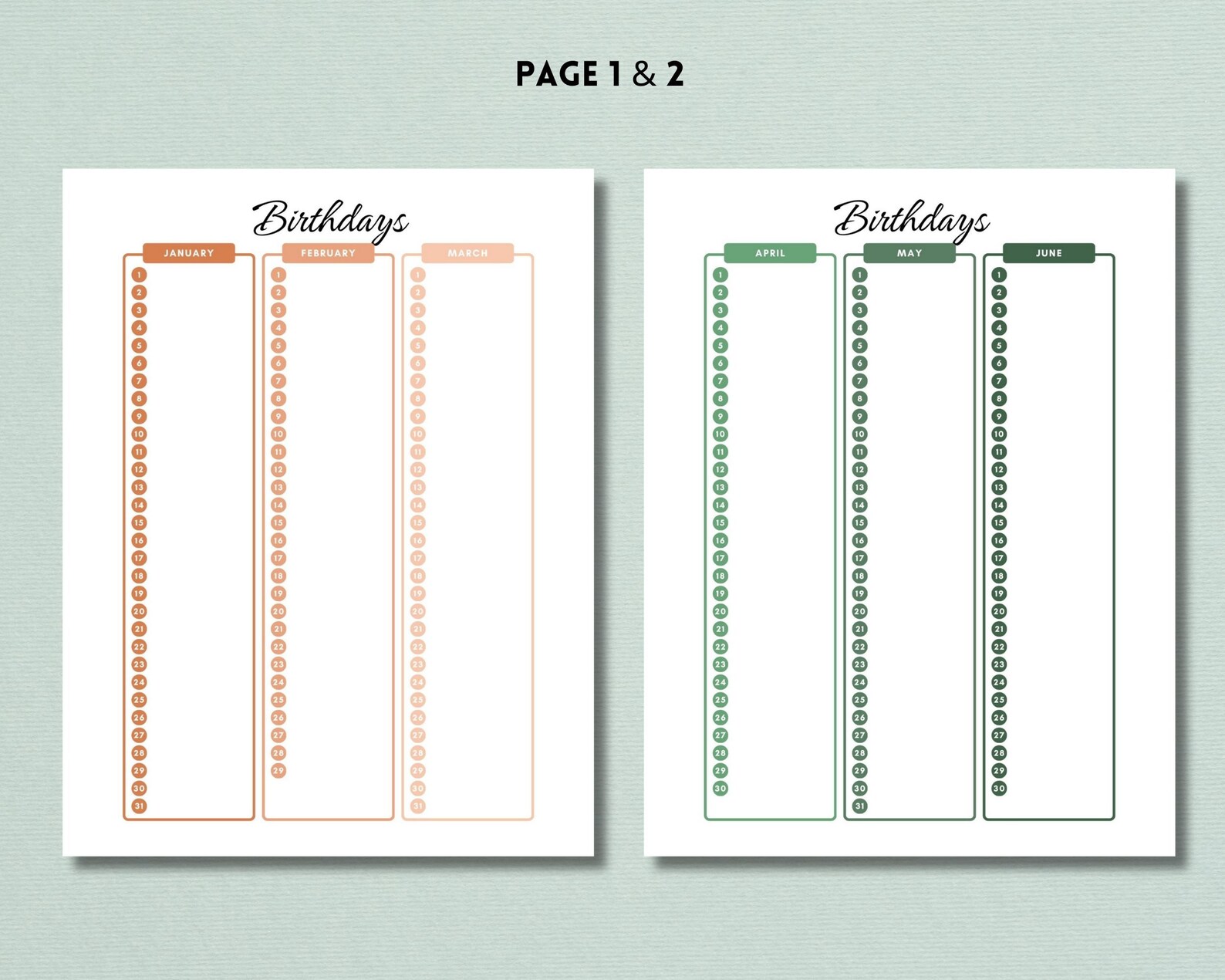 Birthday Dates Printable Template, Reminder Book, Birth Date List ...