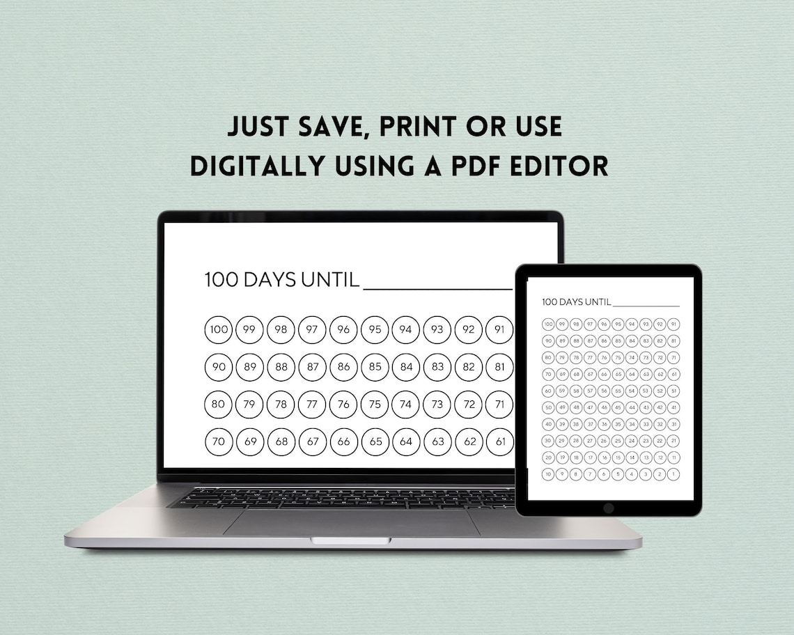 100, 60, 30 Day Countdown Printable Template, Countdown Calendar ...