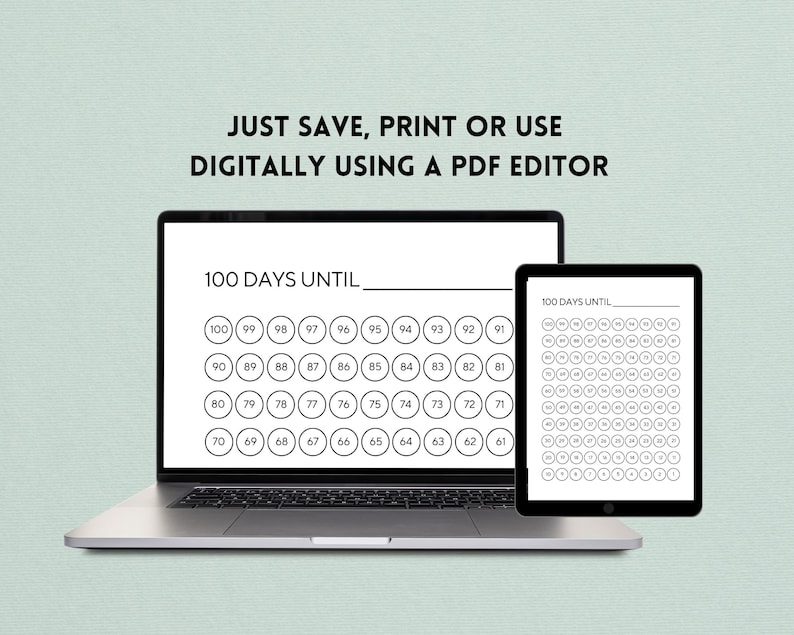 100, 60, 30 Day Countdown Printable Template, Countdown Calendar ...