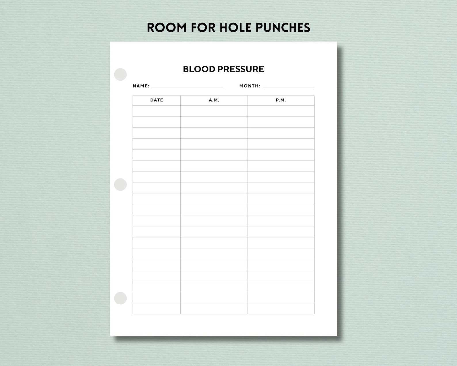 A.M./P.M. Blood Pressure Log Printable Template, Morning and Evening ...