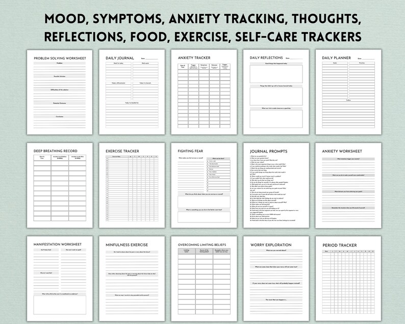 Mental Health Planner Printable Bundle, Anxiety Journal, CBT Worksheets ...