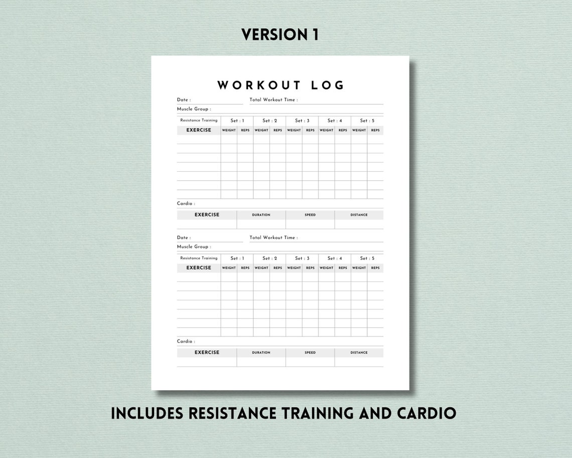 Weightlifting and Cardio Log Printable, Workout Planner, Workout ...