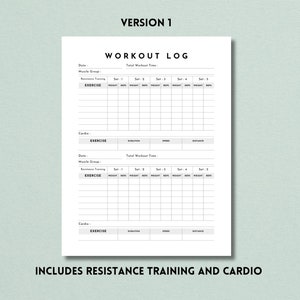 Weightlifting and Cardio Log Printable, Workout Planner, Workout ...
