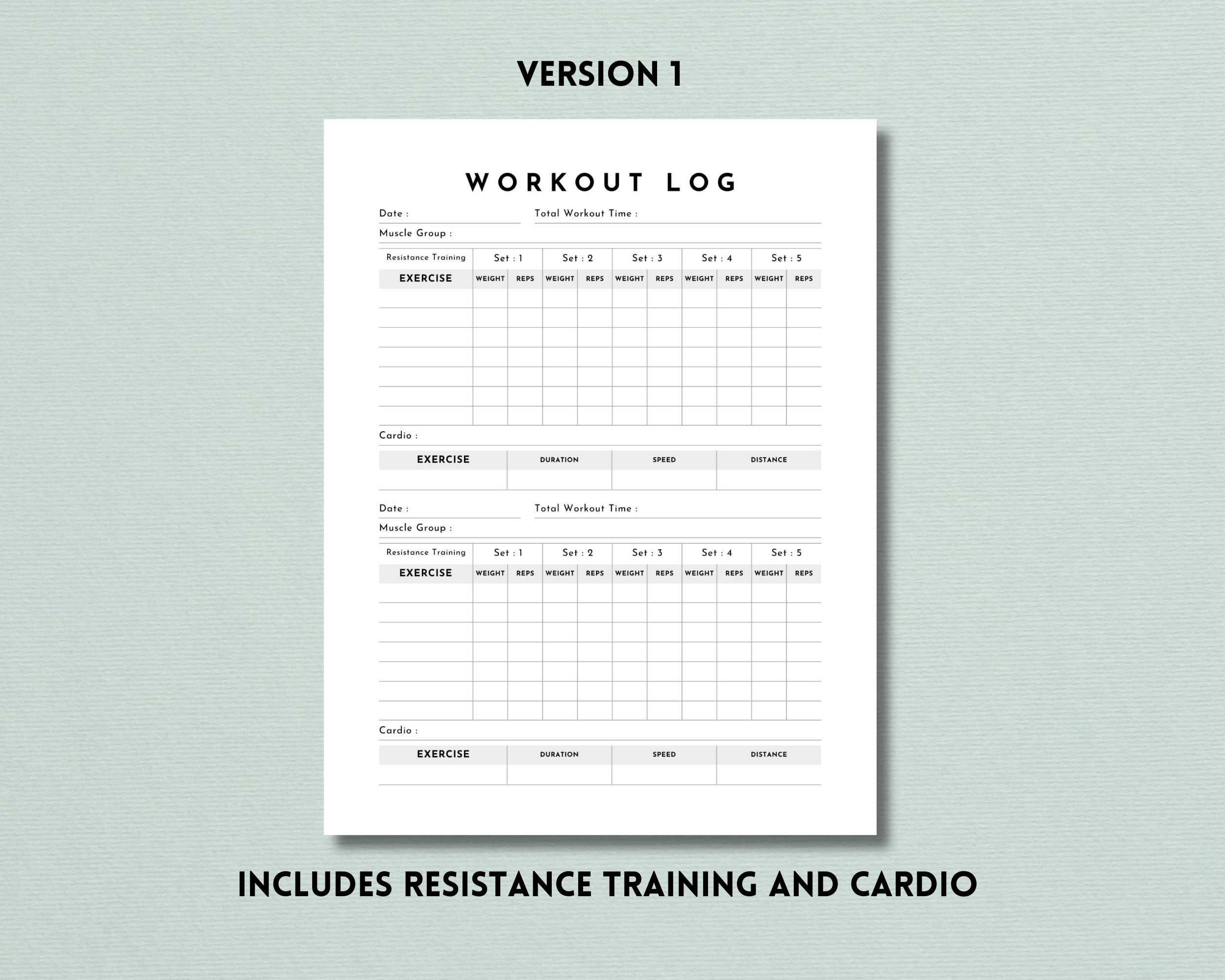 Weightlifting and Cardio Log Printable, Workout Planner, Workout ...