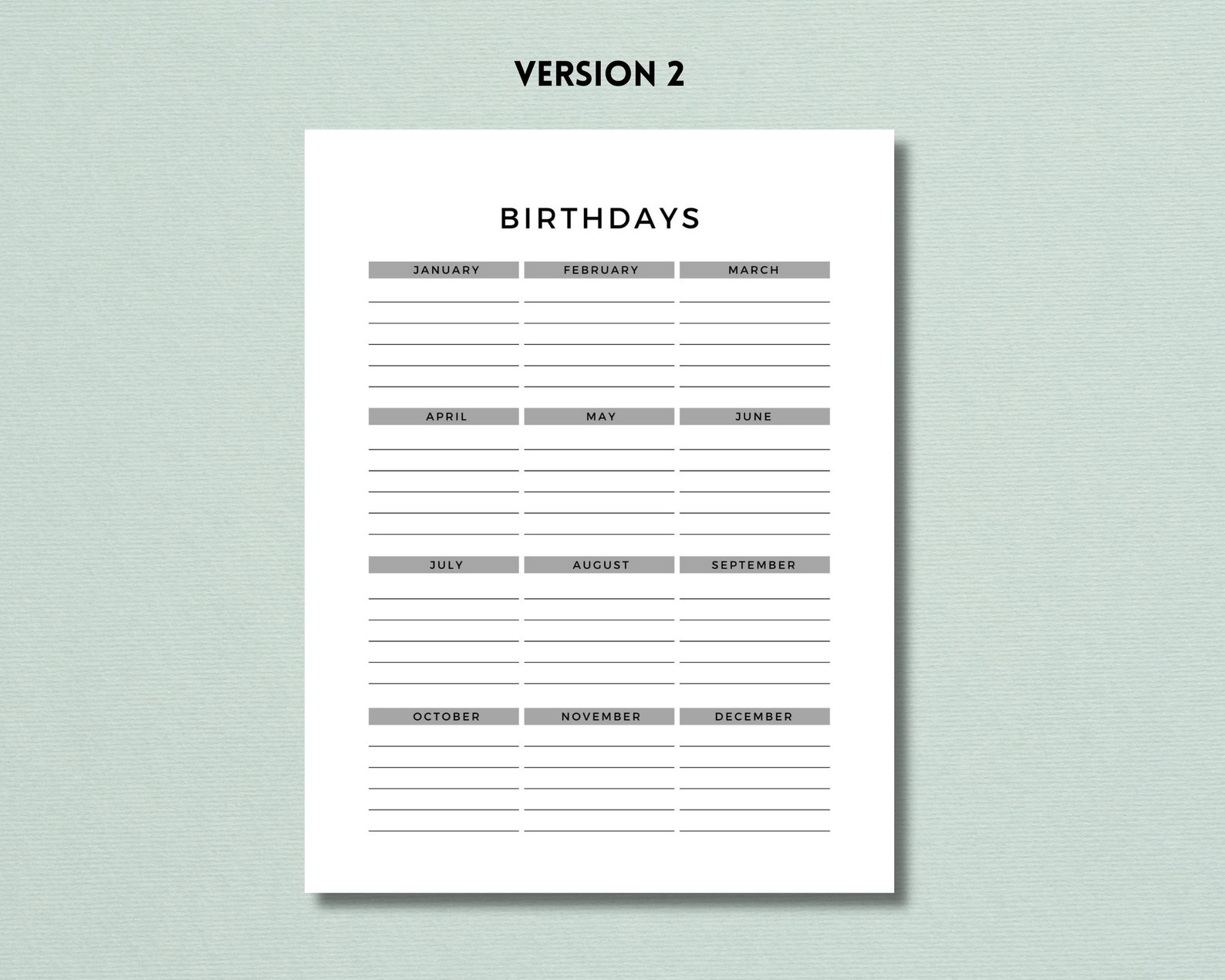 Printable Birthday Tracker, Birthday Reminder, Birthday Calendar ...