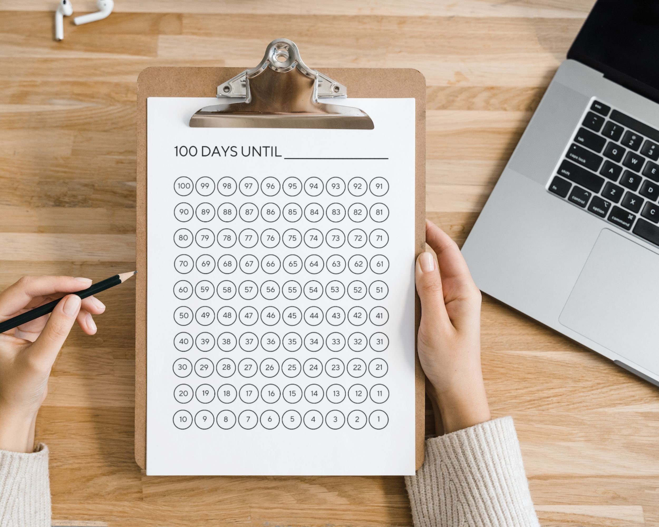 100, 60, 30 Day Countdown Printable Template, Countdown Calendar ...