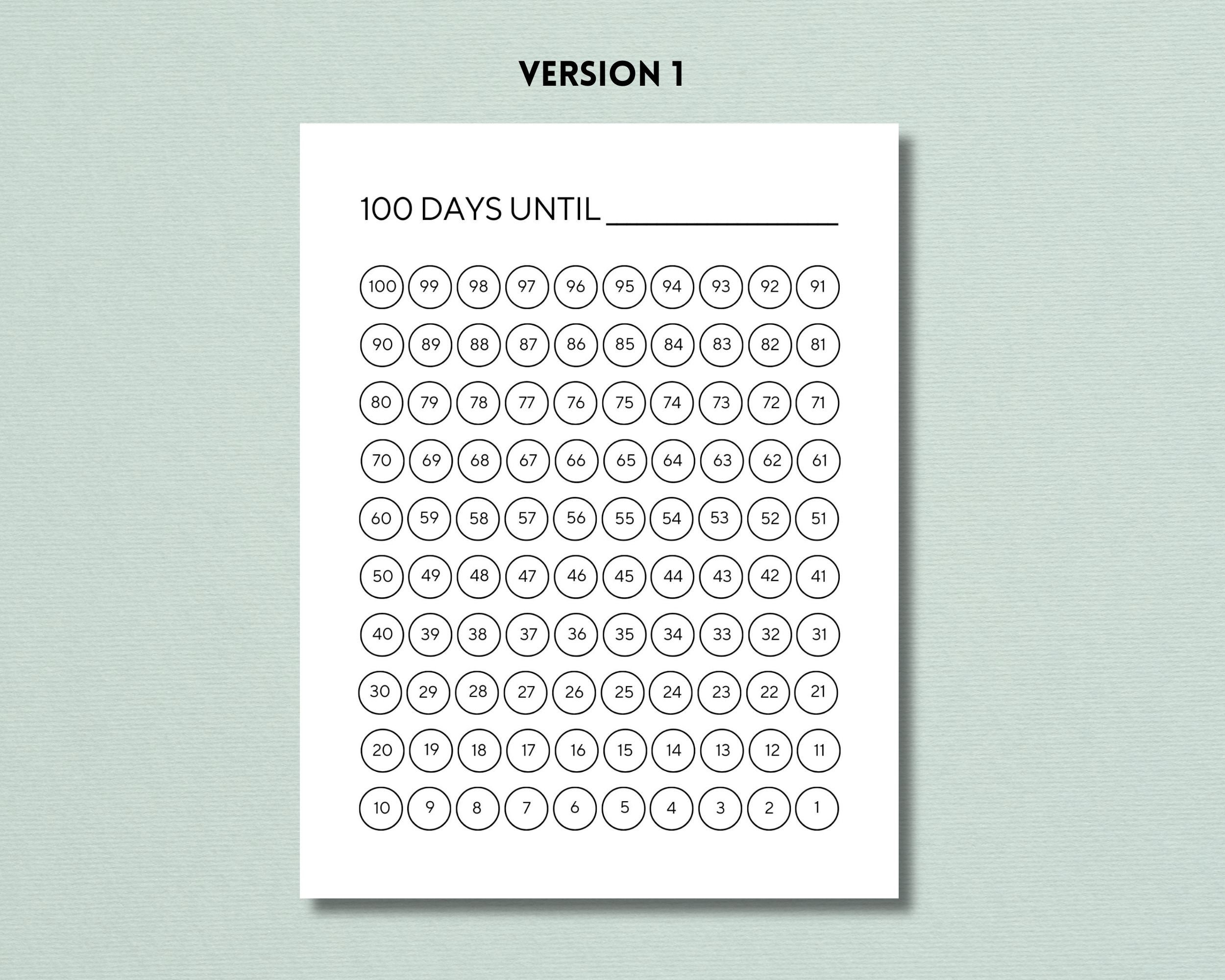 100, 60, 30 Day Countdown Printable Template, Countdown Calendar ...