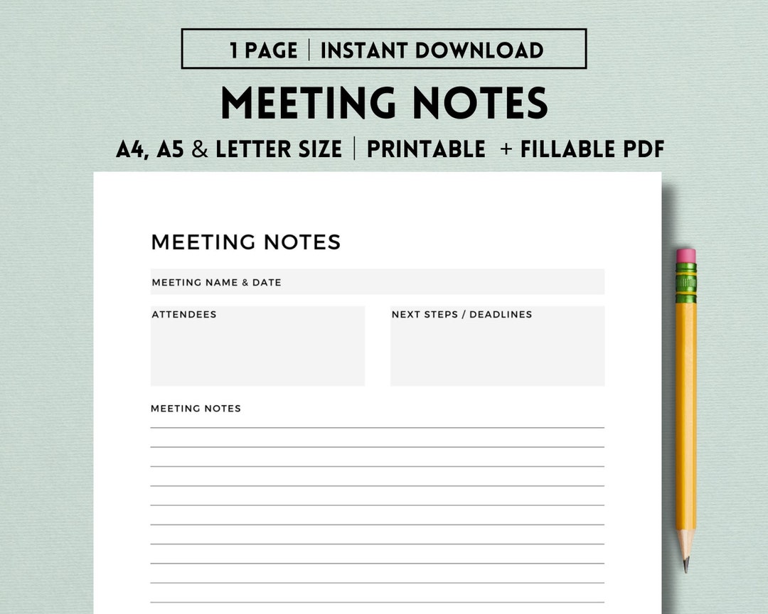 Meeting Notes Printable, Note Taking Template, Office Organization ...