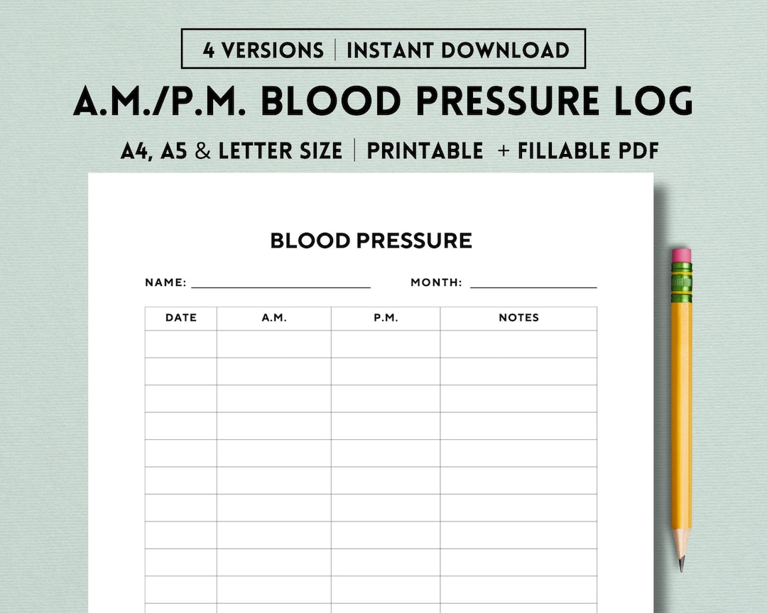 A.M./P.M. Blood Pressure Log Printable Template, Morning and Evening ...