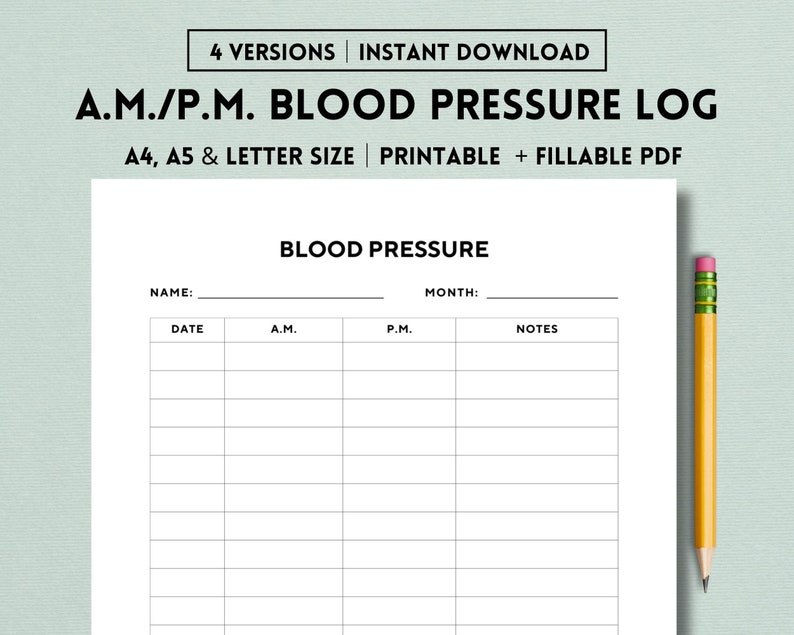 A.M./P.M. Blood Pressure Log Printable Template, Morning and Evening ...