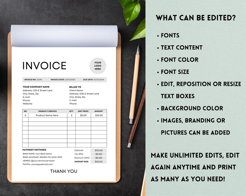 Service Invoice Template, Bakery Invoice, Photography Invoice, Event ...