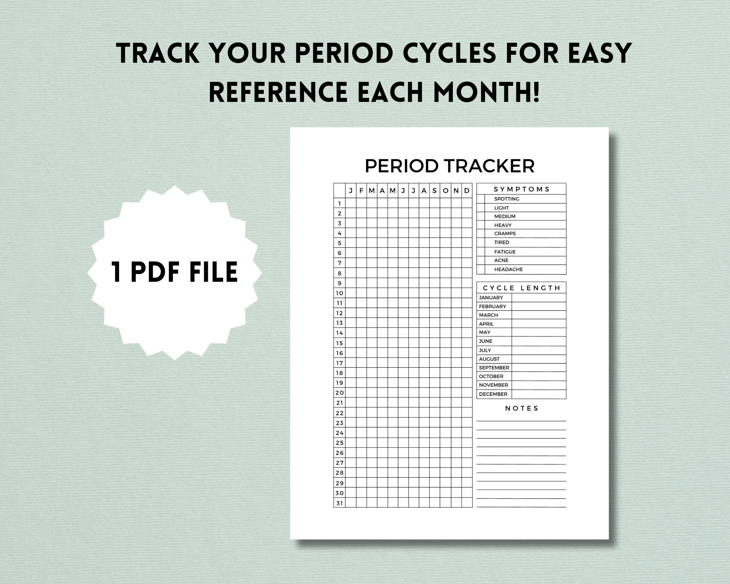 Printable Period Tracker, Symptom Tracker, Period Journal, Ovulation ...