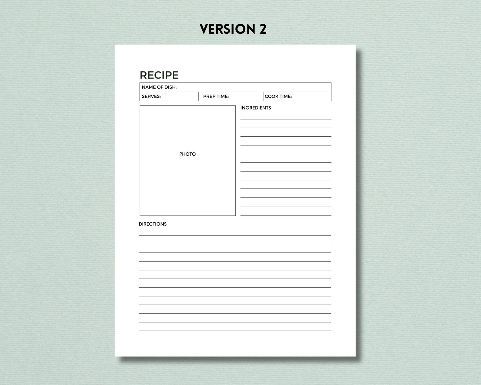 Recipe Book Template Printable, Blank Recipe Page, Recipe Card ...