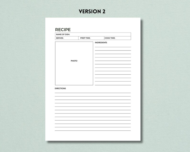 Recipe Book Template Printable, Blank Recipe Page, Recipe Card ...